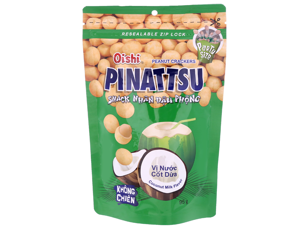 Snack nhân đậu phộng vị nước cốt dừa Pinattsu Oishi | Fas...