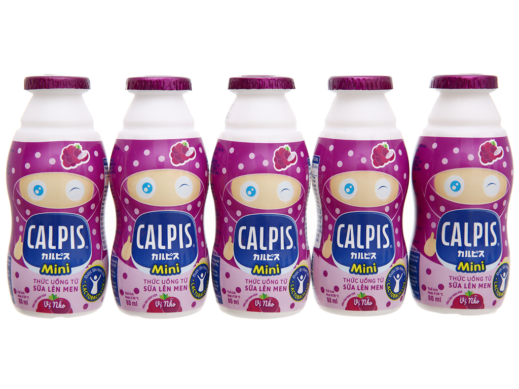 Lốc 5 chai thức uống từ sữa lên men vị nho Calpis Mini