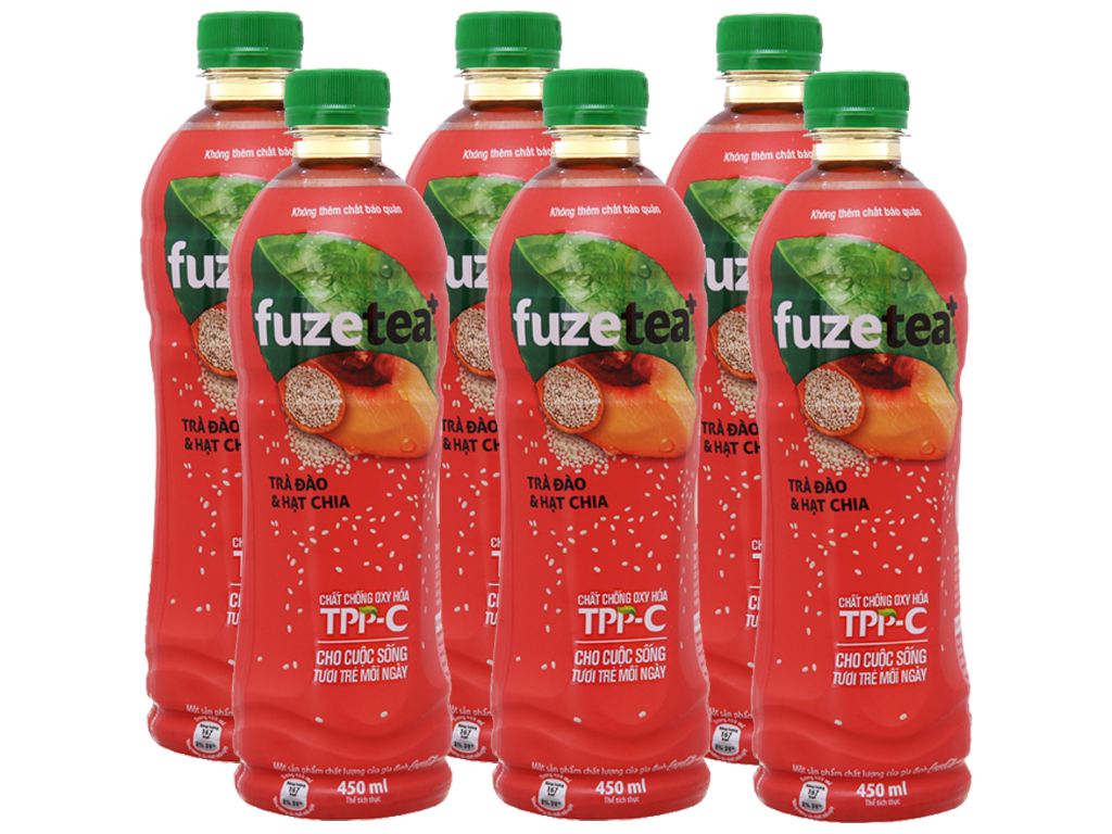 6 chai trà đào và hạt chia Fuze Tea+ 450ml | Fast.vn