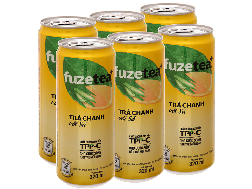 6 lon trà chanh với sả Fuze Tea 320ml | Fast.vn