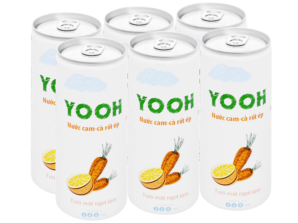 6 lon nước ép cam và cà rốt Yooh 240ml | Văn Phòng Phẩm O...