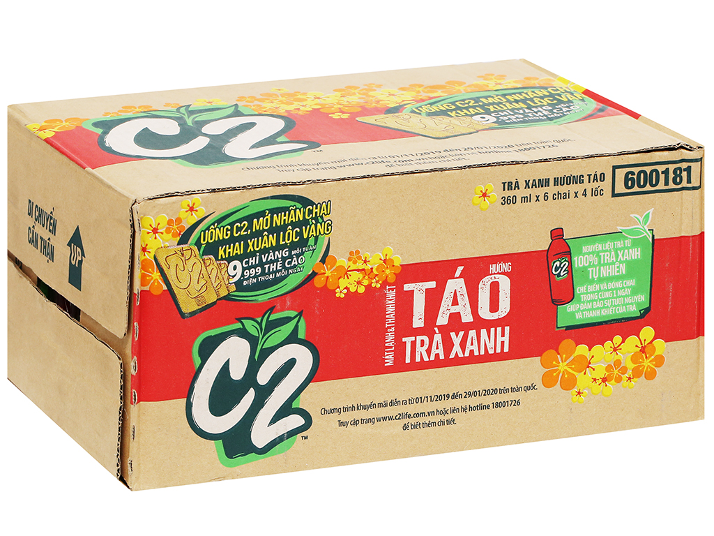 Thùng 24 chai trà xanh C2 hương táo 360ml | Văn Phòng Phẩ...
