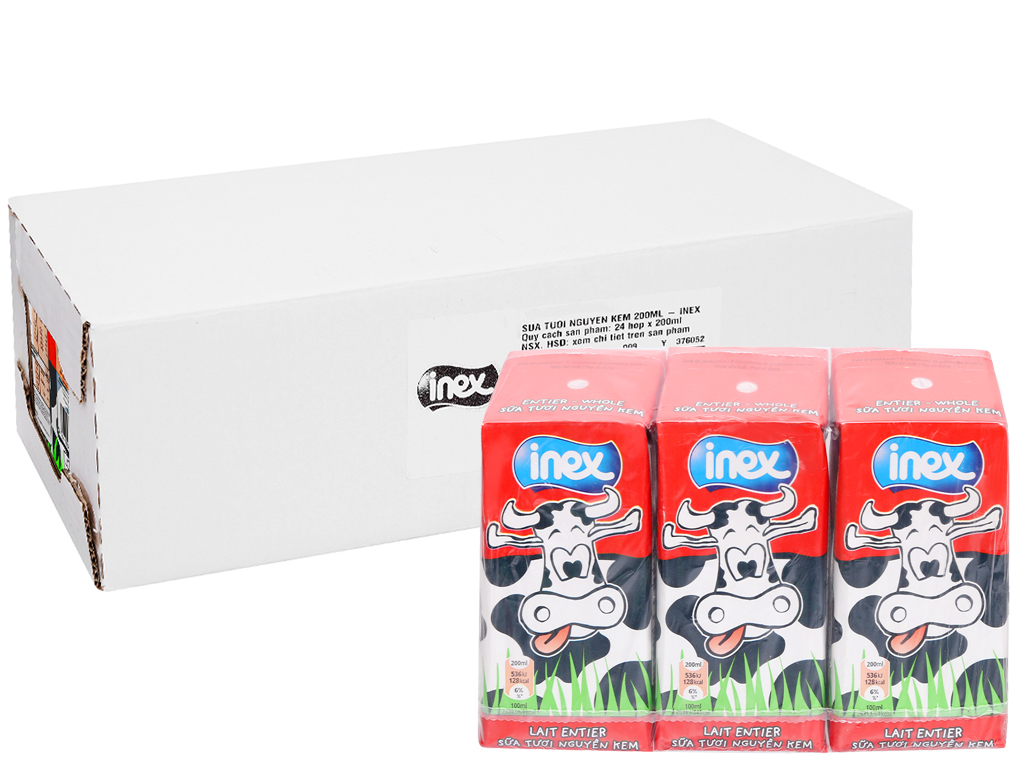 Thùng 24 hộp sữa tươi nguyên kem không đường Inex 200ml