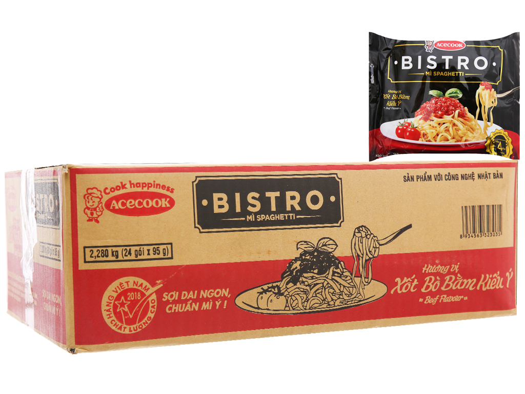 Thùng 24 gói mì spaghetti Bistro xốt bò bằm kiểu Ý | Fast.vn