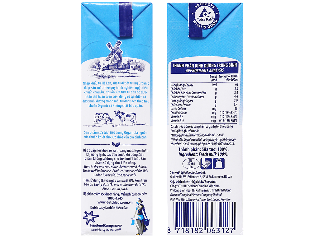 Thùng 24 hộp sữa tươi Dutch Lady 100% Organic không đường 200ml | Văn ...