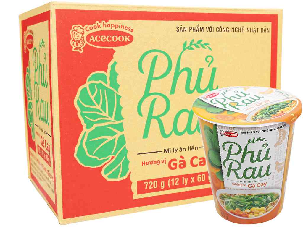 Thùng 12 ly mì Vina AceCook Phủ Rau vị gà cay | Fast.vn